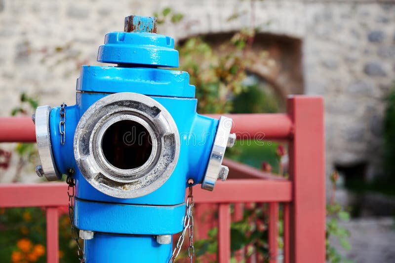 Blue Public Fire Hydrant on the Street Stock Photo - Image of water ...