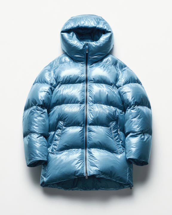 A Blue Puffy Jacket with a Hood Stock Photo - Image of puffy, winter ...