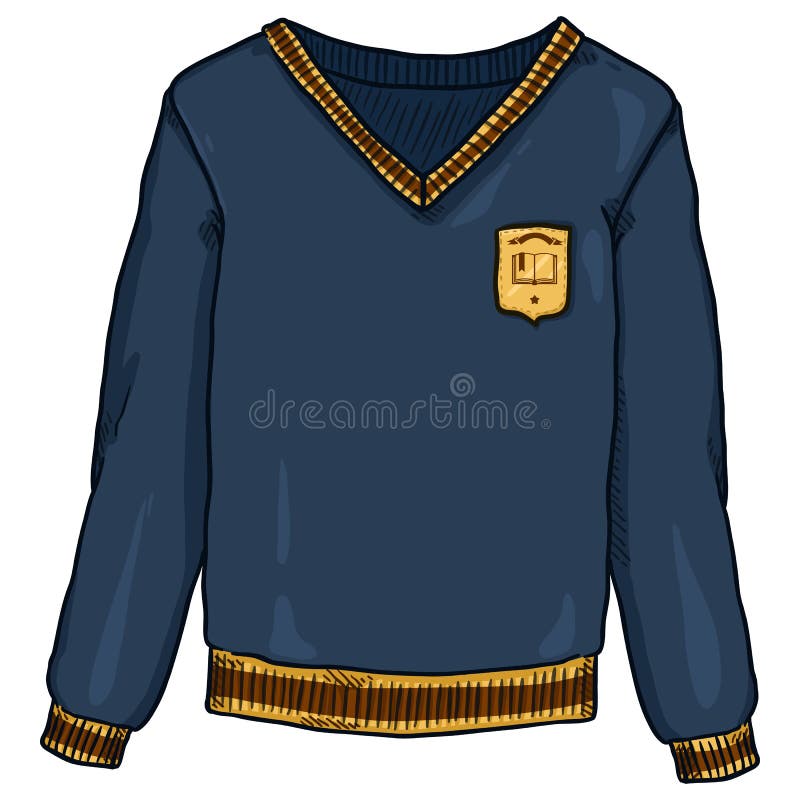 Blue Pullover with School Badge. Vector Cartoon Illustration Stock ...