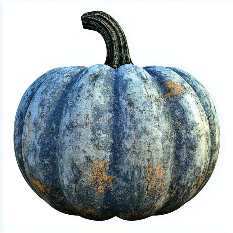 A Single Blue Pumpkin with a Dark Stem Isolated on a White Background ...