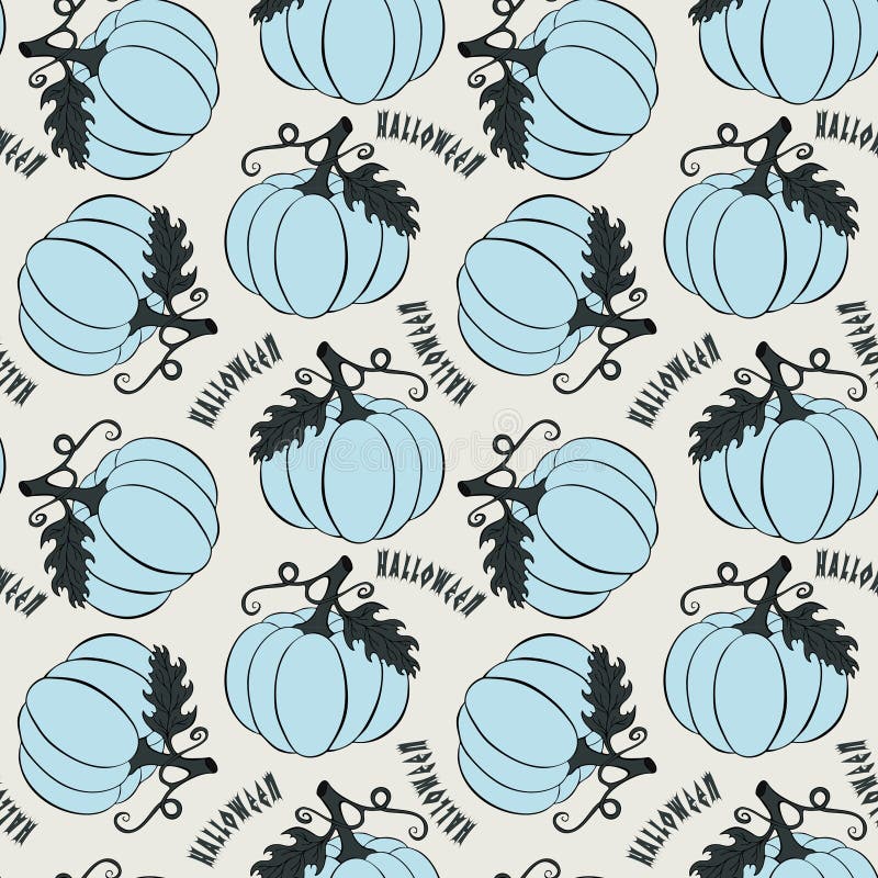Blue Pumpkin Pattern, Hand Drawn Doodle. Halloween Atribute and ...