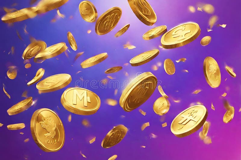 Blue Purple Background with Flying Money and Gold Coins Stock ...