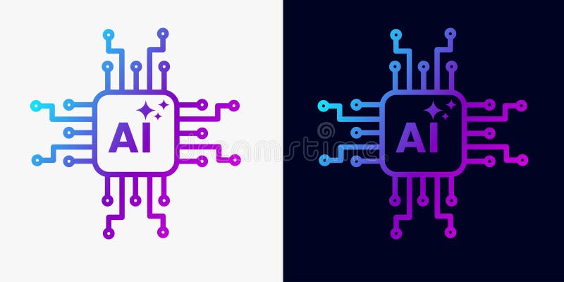A Blue and Purple Computer Chip Icon on a White and Black Background ...