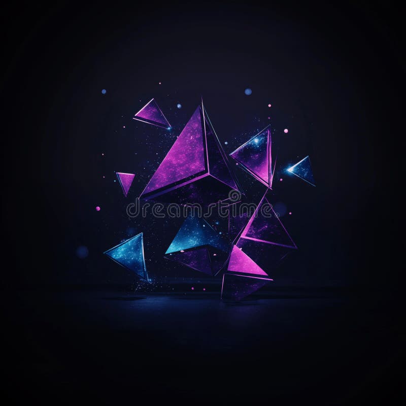 Abstract Background with Floating Geometric Shapes. Blue and Purple 3D ...