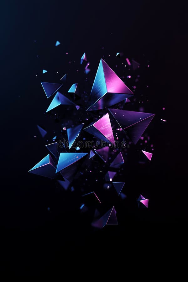 Abstract Background with Floating Geometric Shapes. Blue and Purple 3D ...