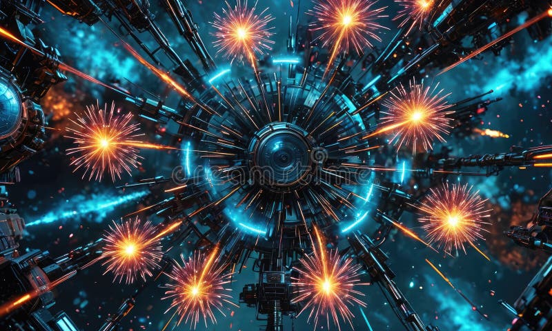 A Blue and Purple Fireworks Display with a Large Center Firework. Stock ...