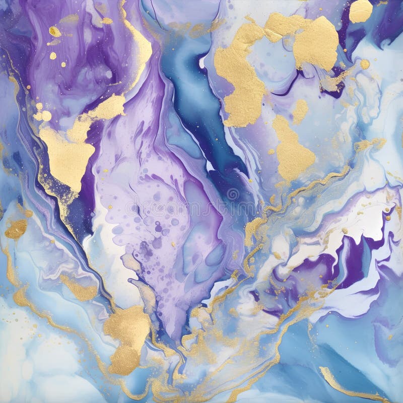 Blue, Purple and Gold Marble Texture. Watercolor Hand Drawn Background ...