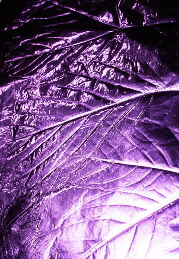 Blue Purple Holographic Foil Leaf and Leaves with Veins Texture Shiny Pattern Stock Photo ...