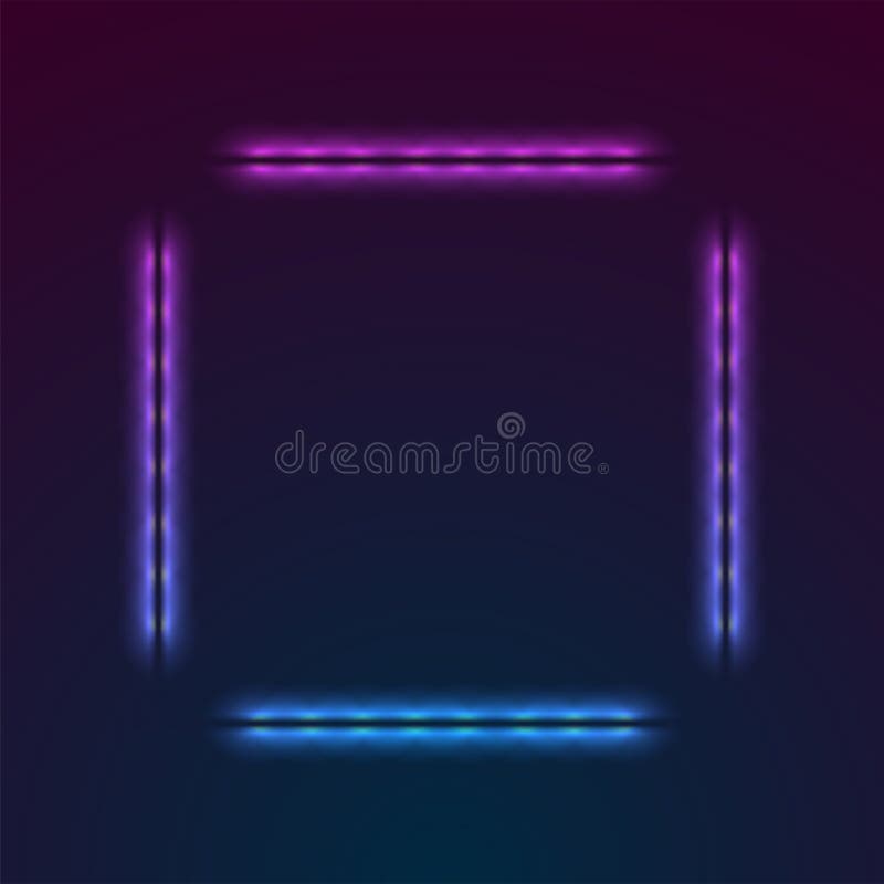 Blue Purple Neon Luminous Square Frame Abstract Retro Background Stock ...