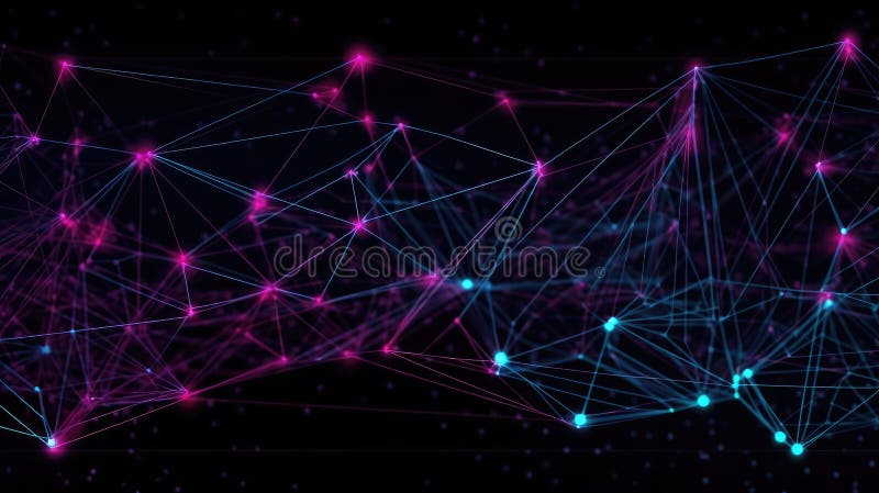 Blue Purple Neon Tech Plexus Low Poly Background. Generative AI Stock ...