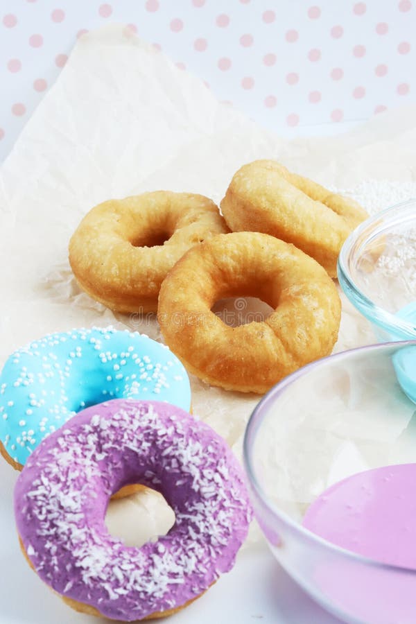 Colorful Round Donuts on the Table Stock Image - Image of blue ...