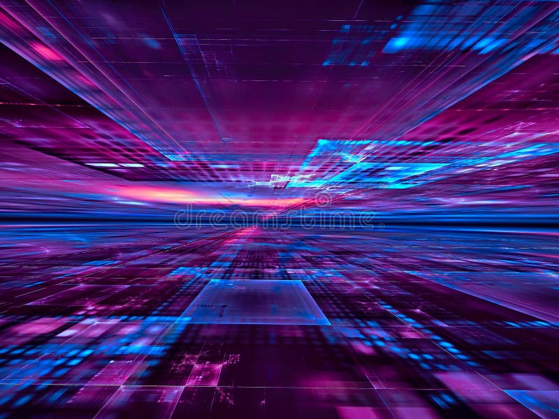 Blue and Purple Technology Background with Perspective and Glowing Grid ...