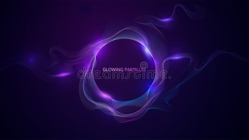 Blue and Purple Wavy Particle Surface on Black Background. Abstract ...