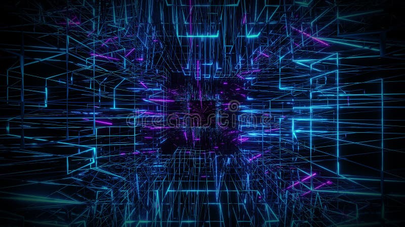 Blue Purple Wireframe Visual Design Background 3d Rendering Stock ...