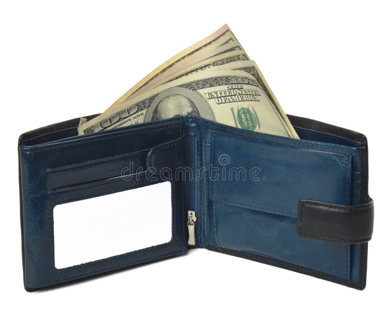 Blue Purse with Moneys (dollars) Isolated on White Background. Stock ...