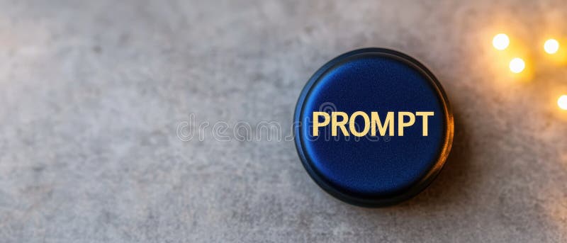 Blue Push Button with Prompt Text on Grey Background Close Up Studio ...