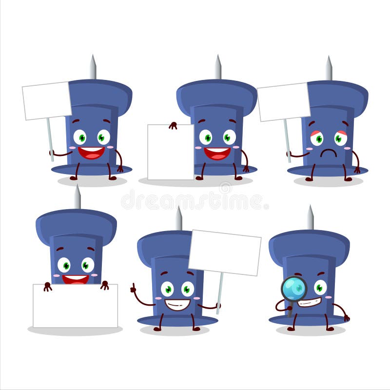 Blue Push Pin Cartoon Character With Love Cute Emoticon Stock Vector