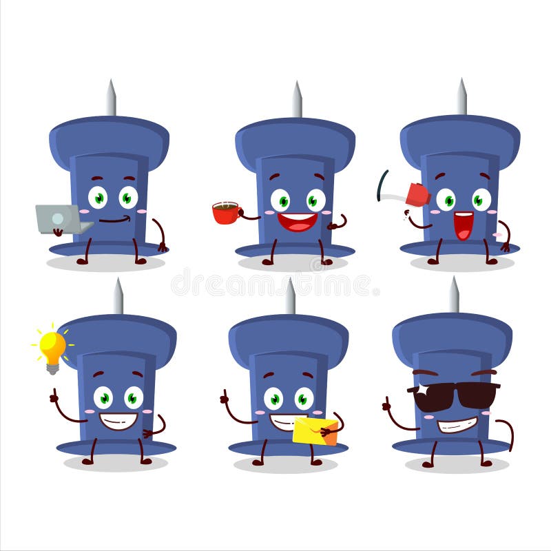 Blue Push Pin Cartoon Character with Various Types of Business ...