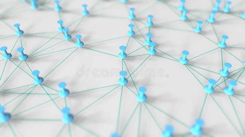 Blue Pushpins and Threads Compose a Network on a Pinboard 3D Rendering ...