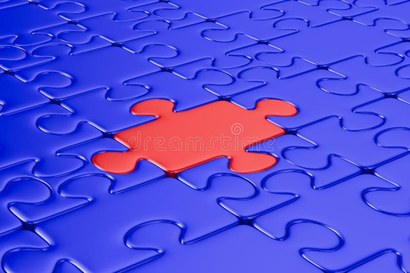 Blue Puzzle and One Red. Isolated 3D Stock Illustration - Illustration ...