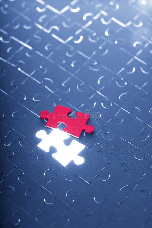 Blue Puzzle with One Red Piece Stock Image - Image of pattern, burn ...