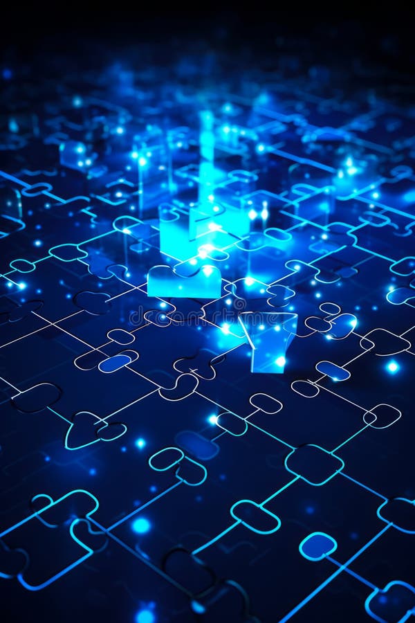 Blue Puzzle Piece with Glowing Blue Lights on it S Sides. Generative AI ...