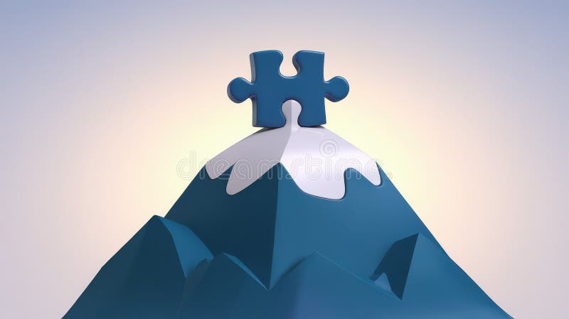 A Blue Puzzle Piece Rests Atop a Stylized Mountain Peak, Symbolizing ...
