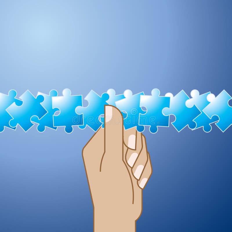 Blue Puzzle Pieces on Hand Holding Stock Vector - Illustration of ...