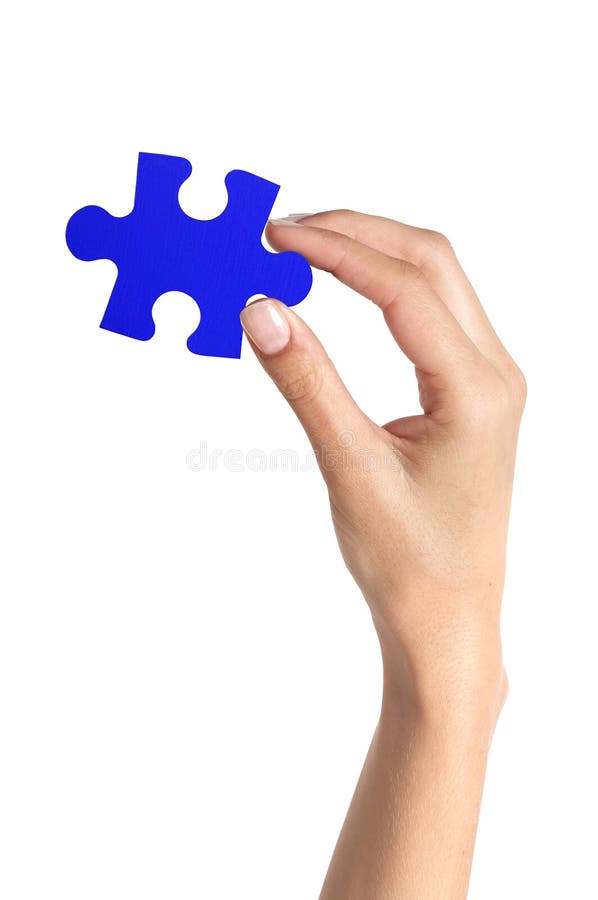 Red and Blue Puzzle in Woman Hands Stock Image - Image of join, connect ...