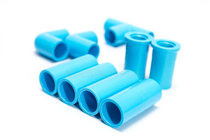 Blue PVC pipe fittings. stock photo. Image of equipment - 114760238