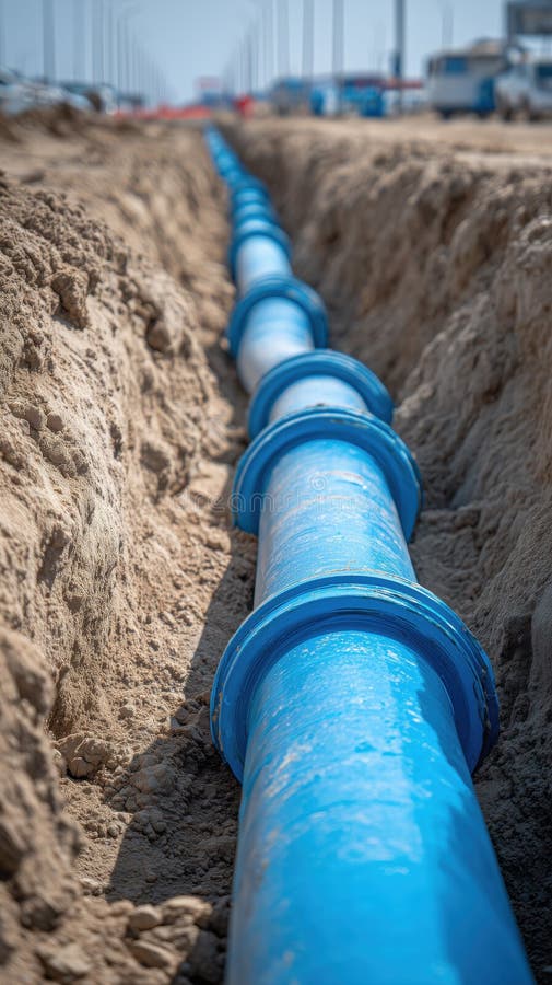 Blue Pvc Pipe Underground Utility Installation, Sandy Trench ...