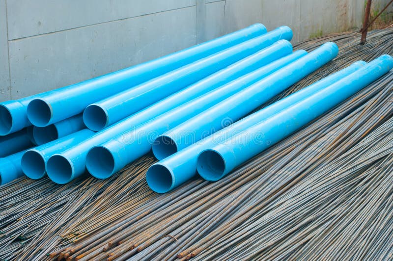 Blue PVC Water Pipes and Steel Rod Stock Photo - Image of durable ...