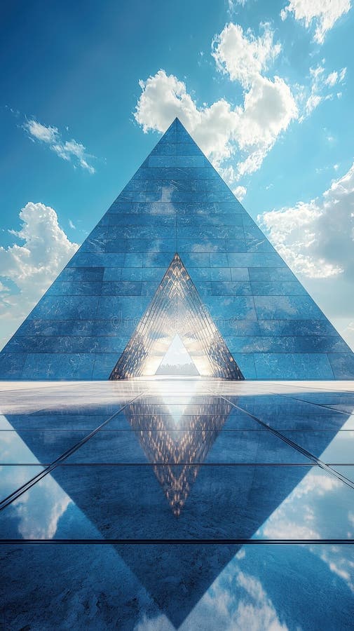 Blue Pyramid Reflecting the Sky and Clouds Stock Photo - Image of ...