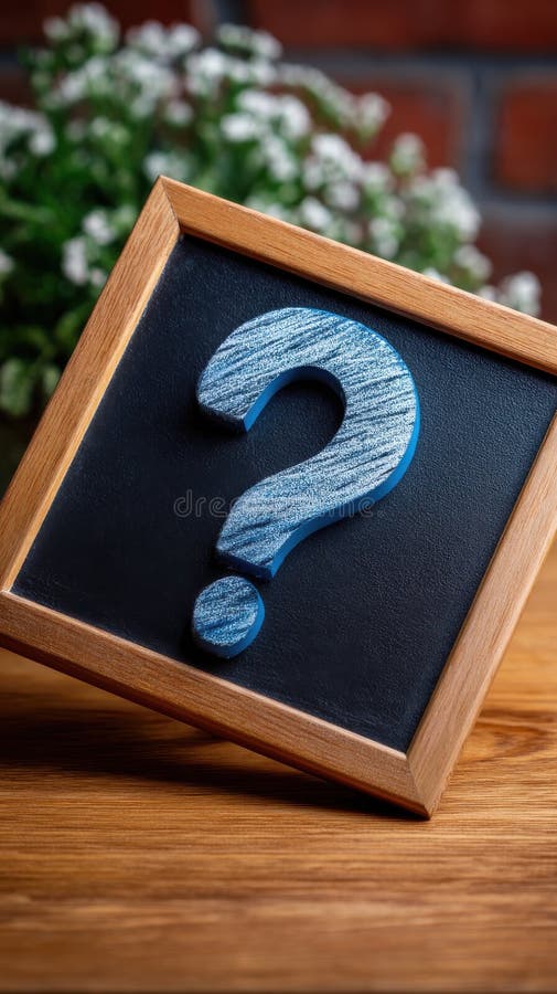 Blue Question Mark on Blackboard with Wood Frame and Floral Background ...