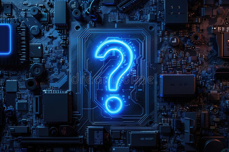 Blue Question Mark on Circuit Board Background. FAQ Concept. 3D ...