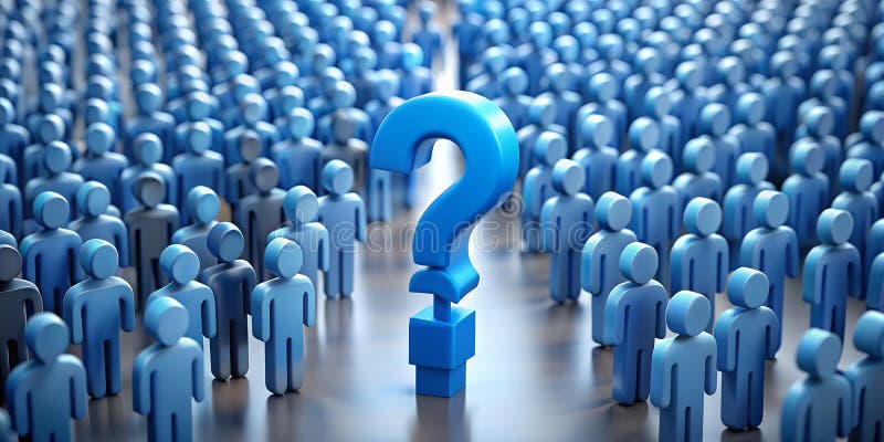 A Blue Question Mark Stands Out Amongst a Crowd of Blue Figures Stock ...