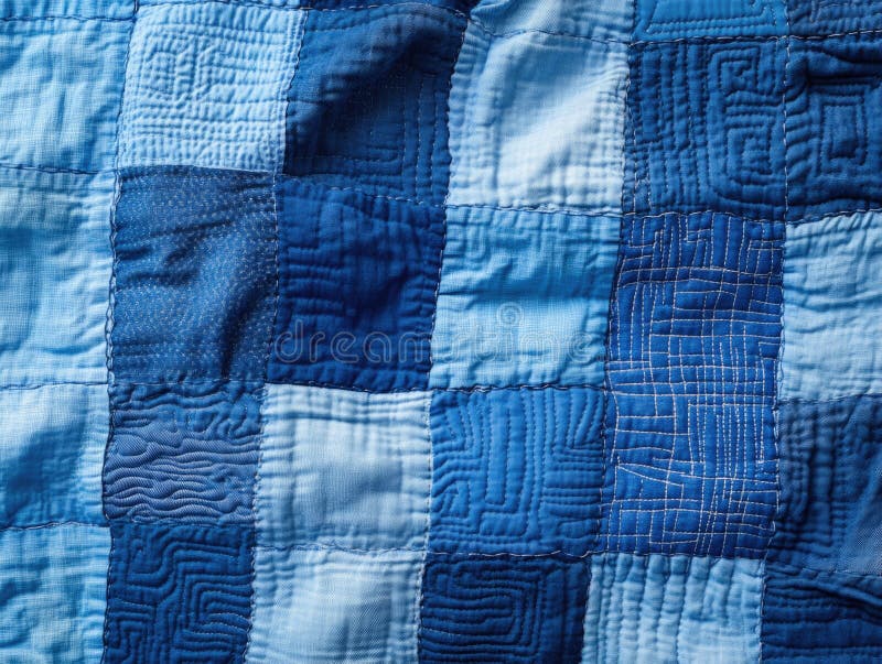 A Blue Quilt with Blue Squares and White Dots Stock Image - Image of ...