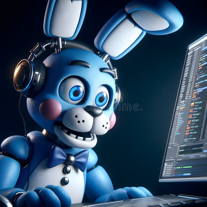 A Blue Rabbit Animatronic Looking at the Screen with Ipelrealistic Eyes ...