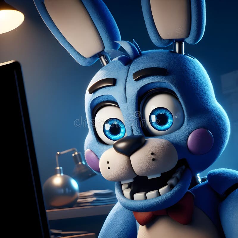 A Blue Rabbit Animatronic Looking at the Screen with Ipelrealistic Eyes ...