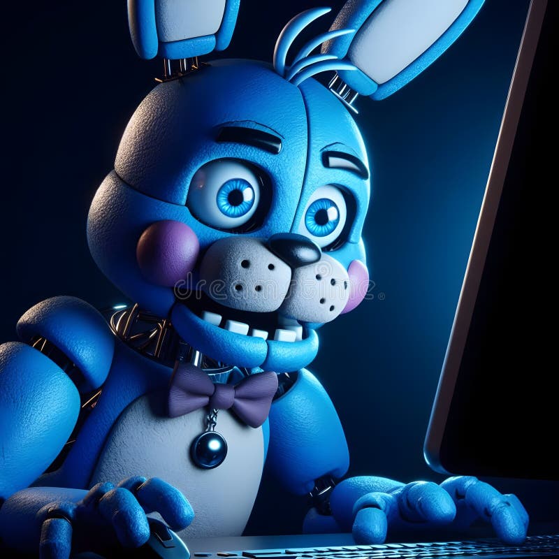 A Blue Rabbit Animatronic Looking at the Screen with Ipelrealistic Eyes ...