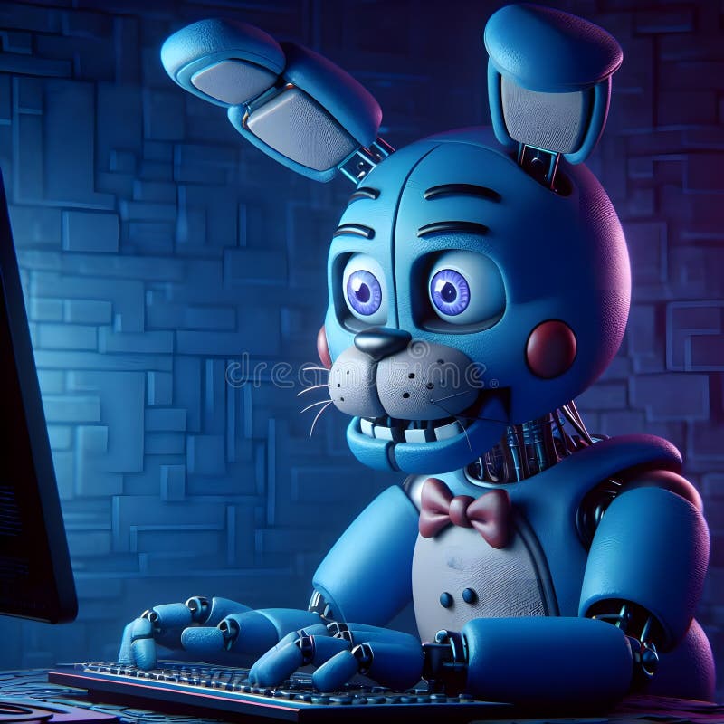 A Blue Rabbit Animatronic Looking at the Screen with Ipelrealistic Eyes ...