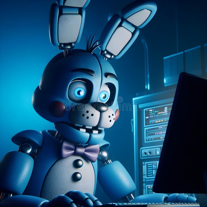 A Blue Rabbit Animatronic Looking at the Screen with Ipelrealistic Eyes ...
