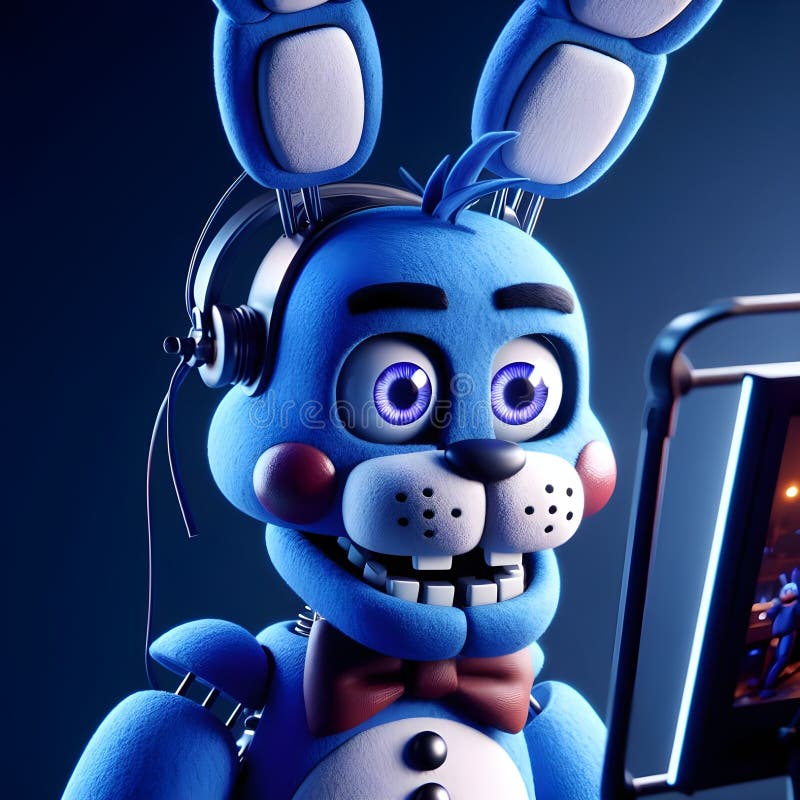 A Blue Rabbit Animatronic Looking at the Screen with Ipelrealistic Eyes ...