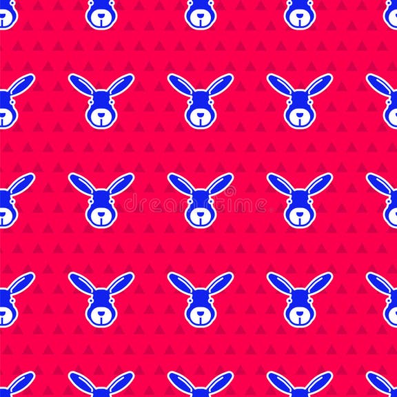 Blue Rabbit Head Icon Isolated Seamless Pattern on Red Background ...