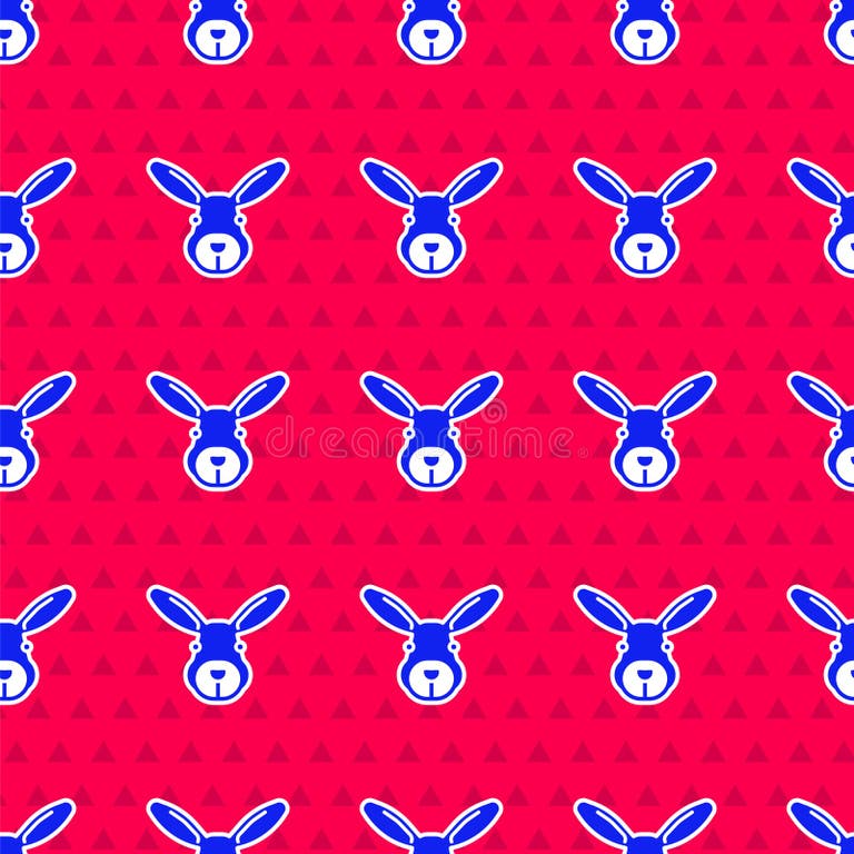Blue Rabbit Head Icon Isolated Seamless Pattern on Red Background ...