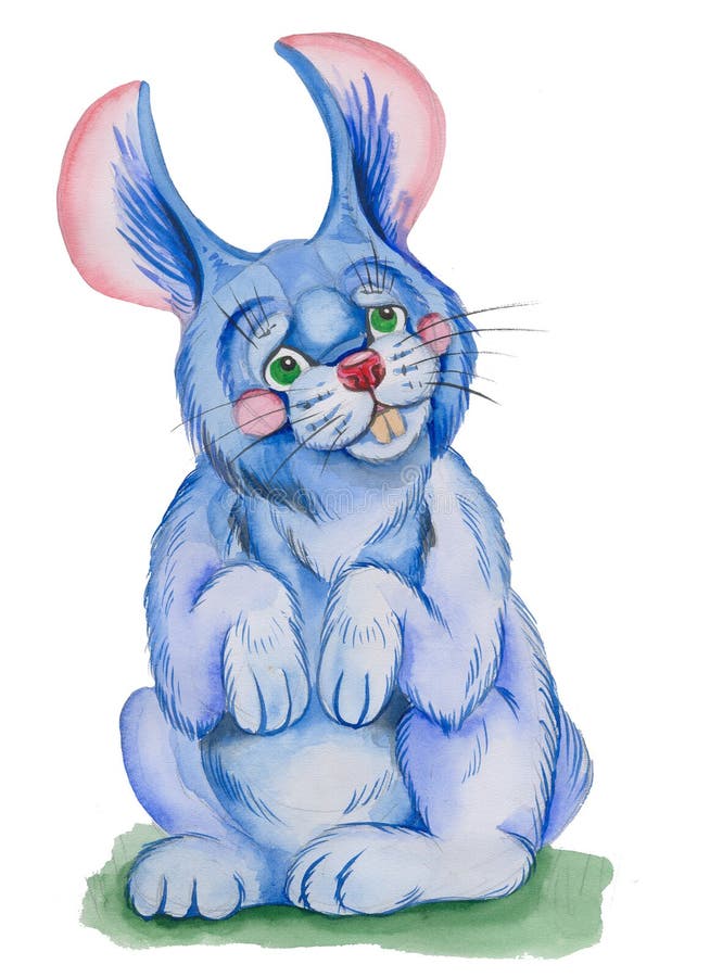 Blue rabbit stock illustration. Illustration of watercolor - 86411385