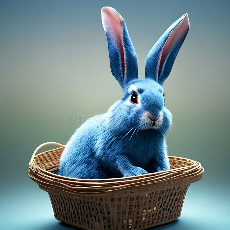 A Blue Rabbit Sits in a Basket Stock Illustration - Illustration of ...