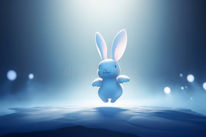 A Blue Rabbit Standing in the Middle of a Dark Room Stock Illustration ...