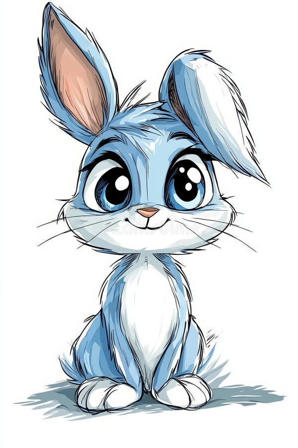 A Blue Rabbit, Wearing a Hat and Featuring Large Eyes, Sits before a ...