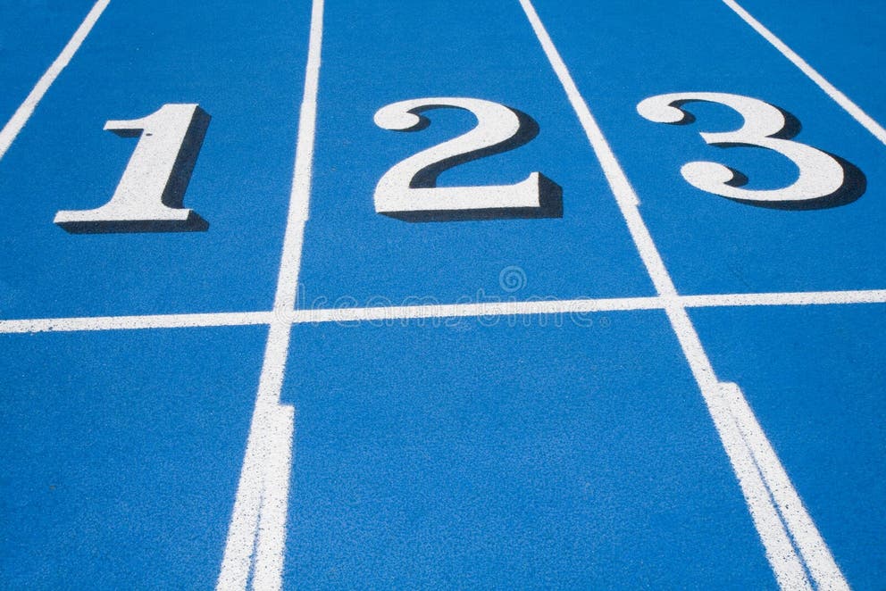 Blue Race Track Starting Line One Two Three Stock Photo - Image of ...